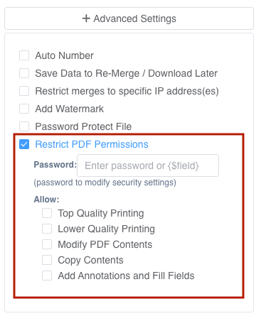 Document Restrict PDF Permissions